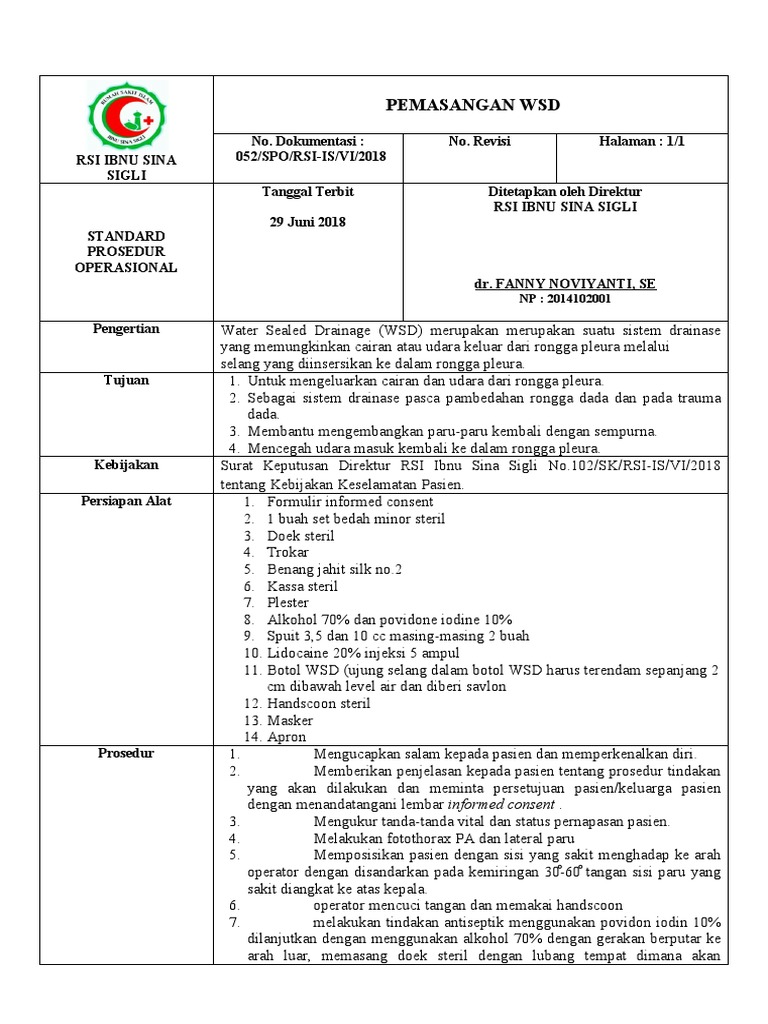 Spo Pemasangan WSD | PDF