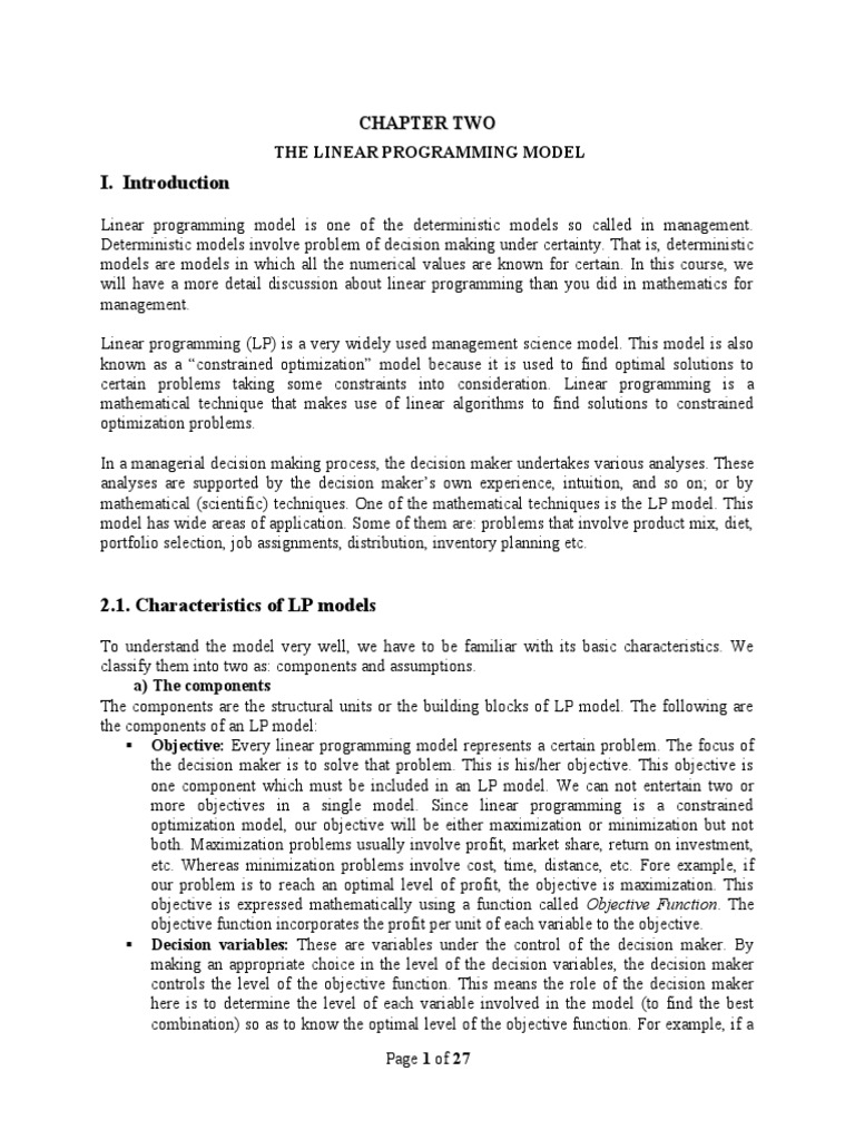 Chapter 1 Linear Programming Part I Pdf Mathematical Optimization Linear Programming 
