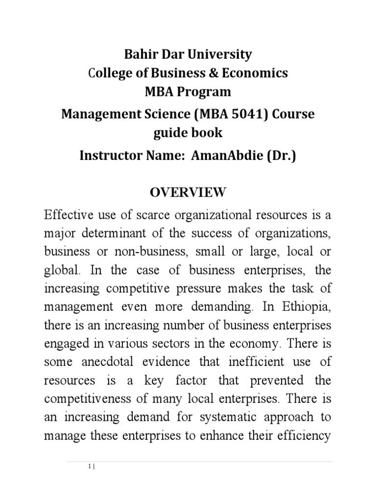 Management Science Course Guide Book | PDF | Linear Programming ...