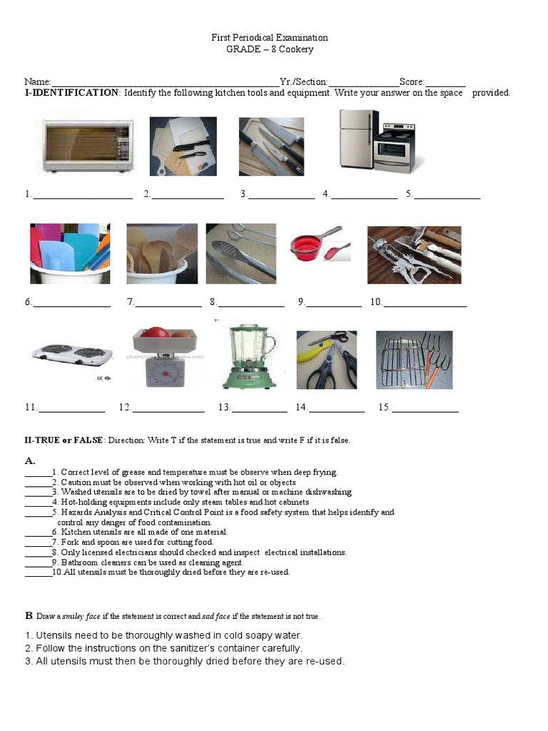 I-IDENTIFICATION: Identify The Following Kitchen Tools and Equipment ...