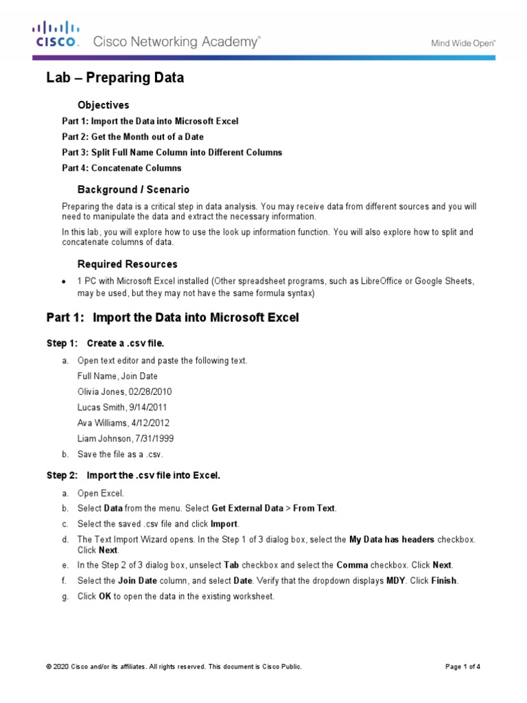 2.3.2.7 Lab - Preparing Data | PDF | Parameter (Computer Programming) | Comma Separated Values
