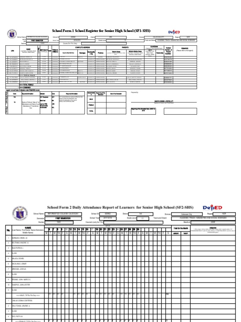 School Form 1 School Register For Senior High School (SF1-SHS) | PDF ...