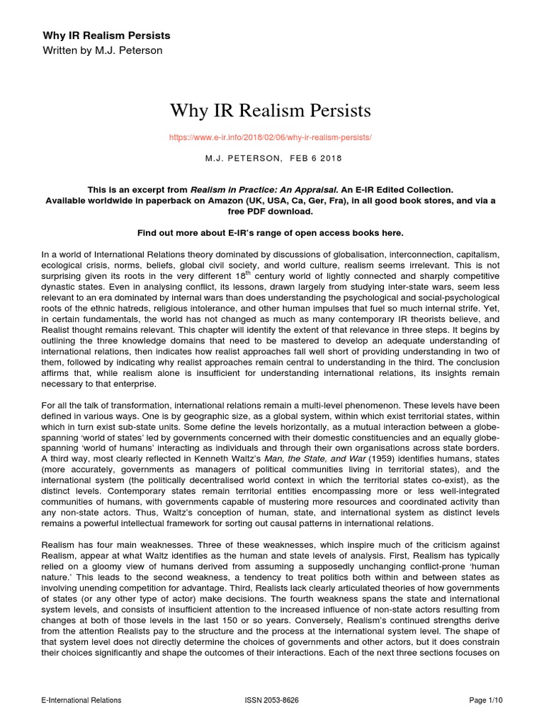 Why Realism Still Matters in IR | PDF | World Systems Theory | System