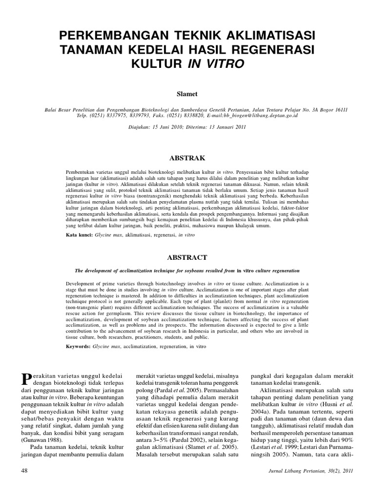Teknik Aklimatisasi Kedelai In Vitro | PDF