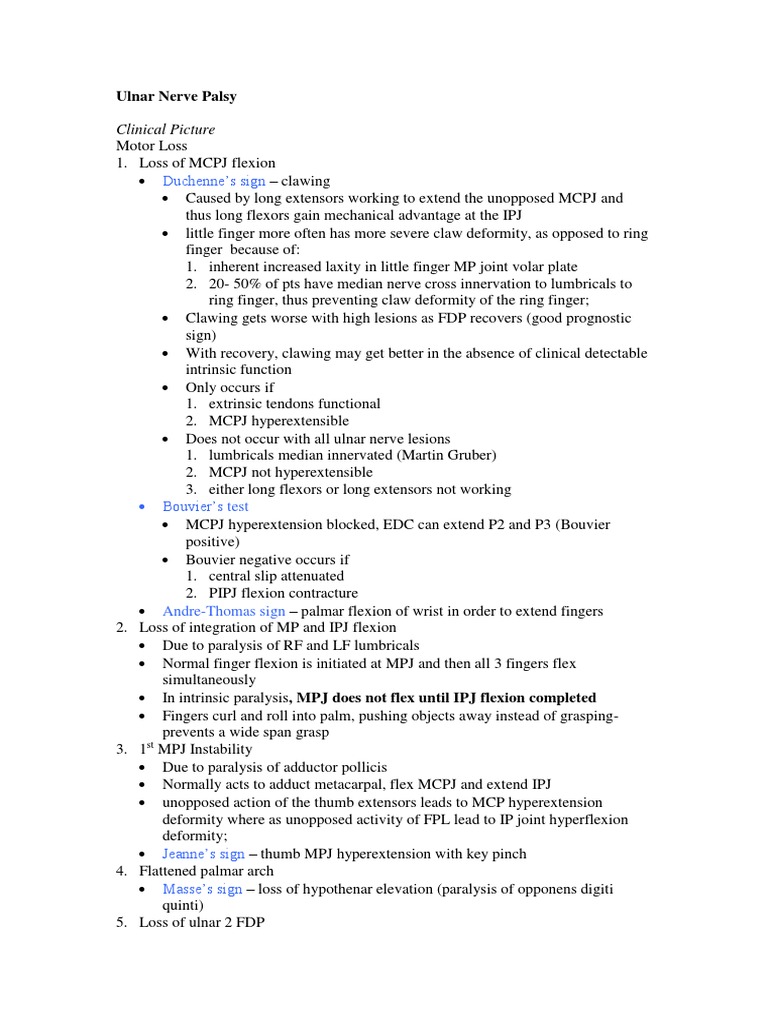 Ulnar Nerve Palsy: Clinical Overview | PDF | Thumb | Hand