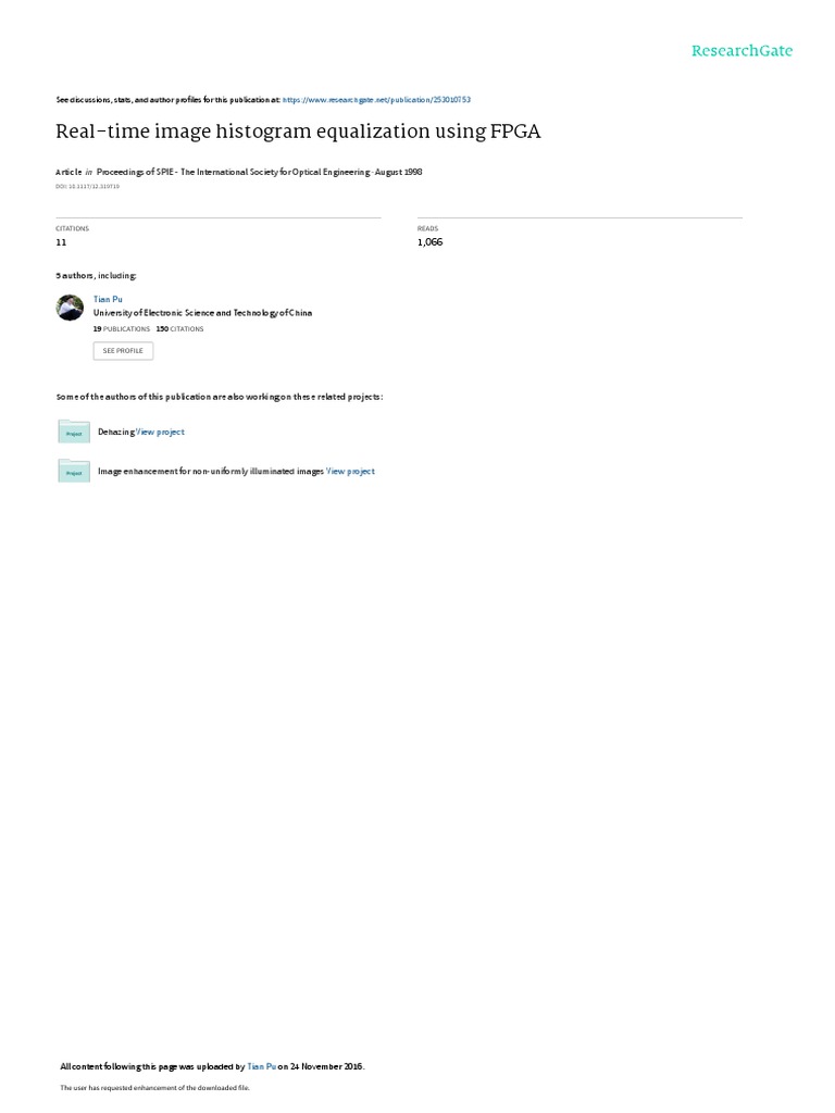 Real-Time Image Histogram Equalization Using FPGA | PDF