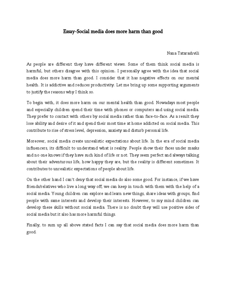 Essay-Social Media Does More Harm Than Good | PDF