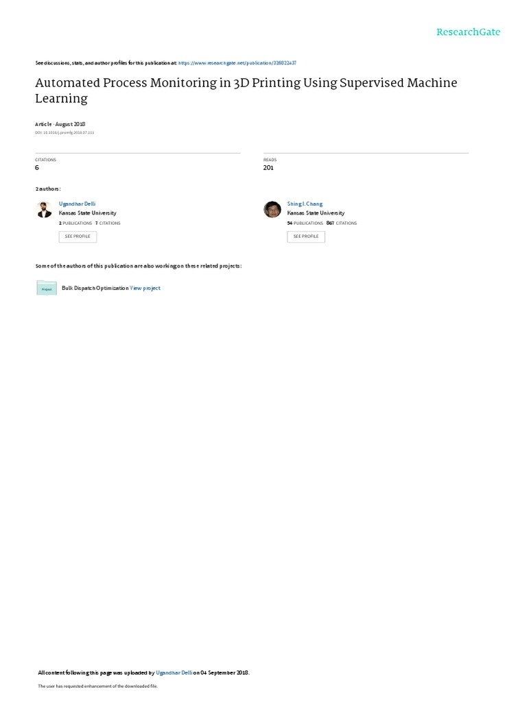Process Monitoringin 3 DPrinting | PDF | 3 D Printing | Statistical Classification