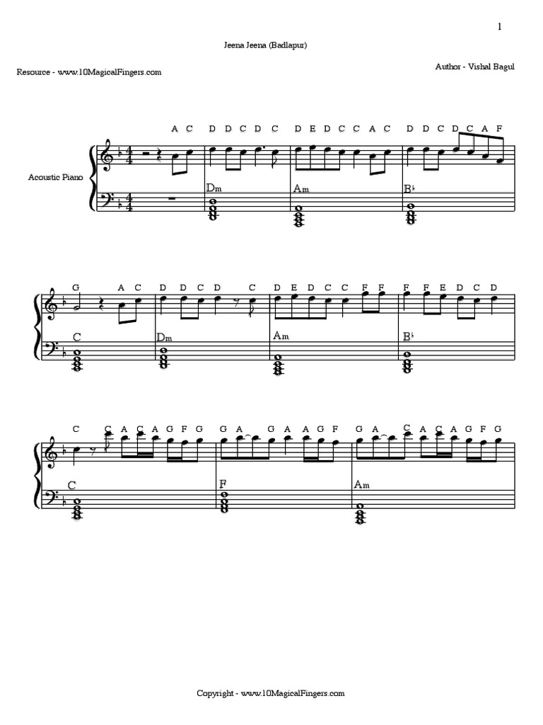 Jeena Jeena Basic Staff Notation With ABC Notes | PDF