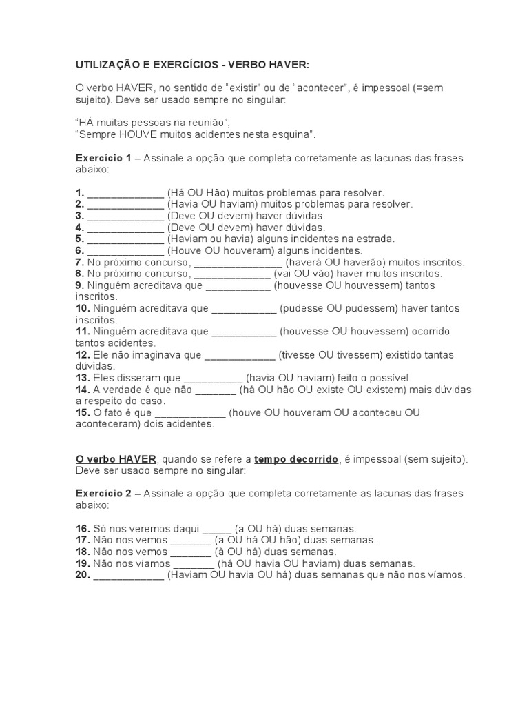 Exercicio Com o Verbo HAVER | PDF