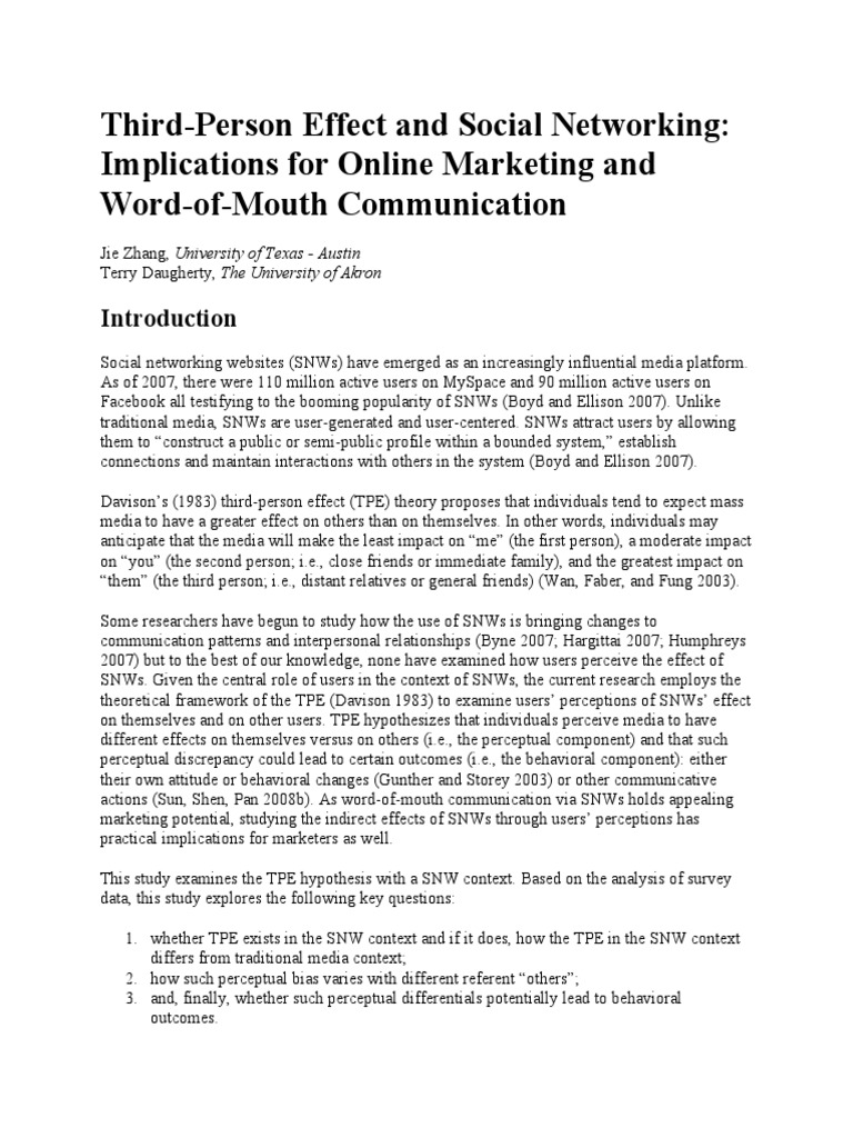 Third-Person Effect and Social Networking: Implications For Online ...