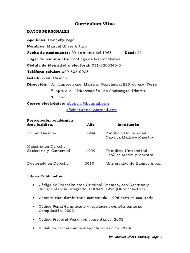 CV Manuel Ulises Bonnelly Vega. - (2018) | PDF | Juez | Derecho penal