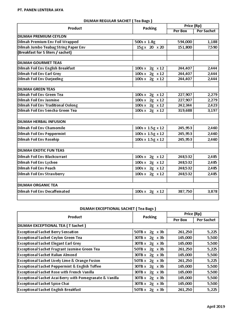 Dilmah Tea Product Price List 2019 | PDF | Tea | Drink