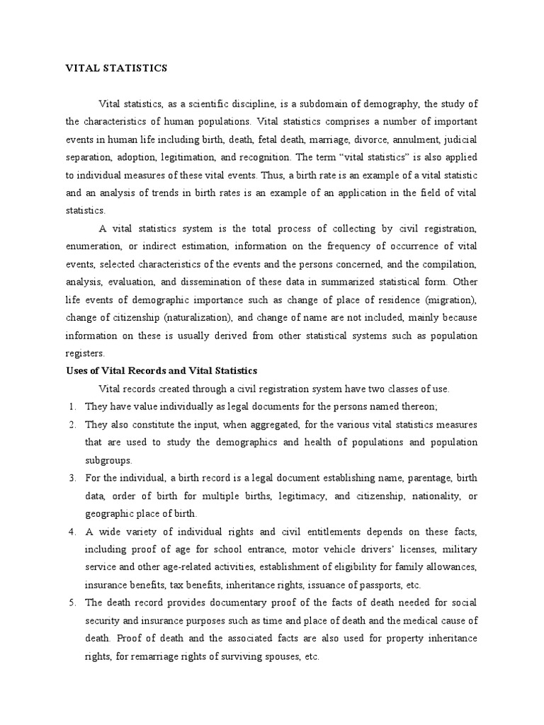 Vital statistics uses and definitions | PDF | Pregnancy | Mortality Rate