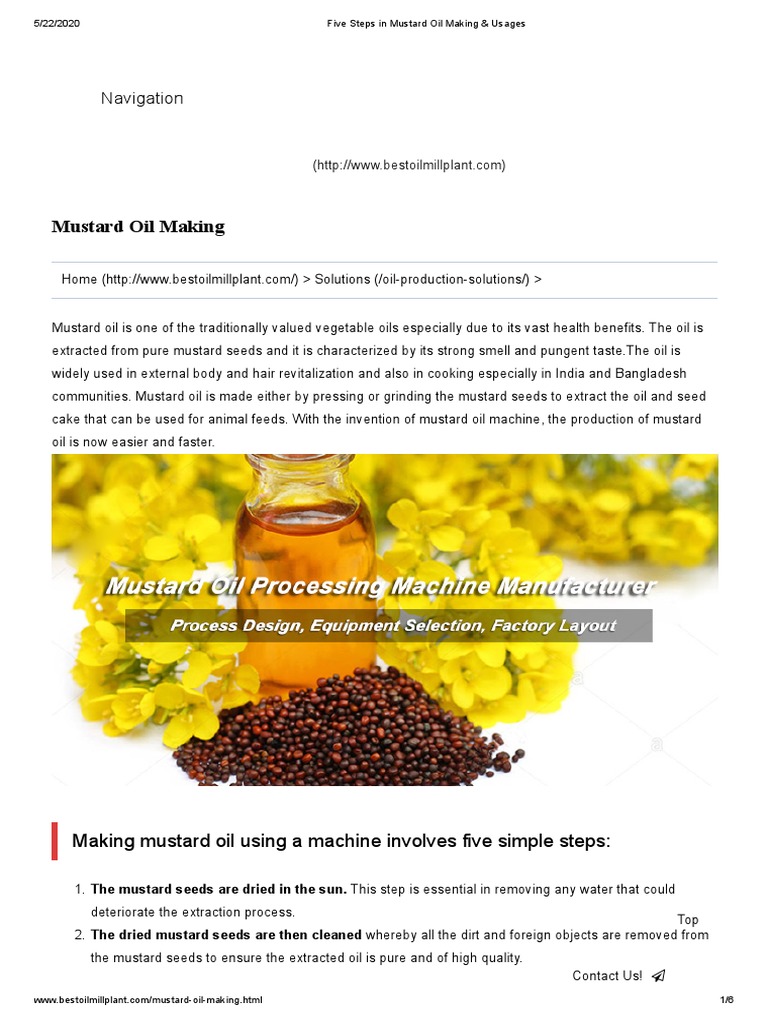 Five Steps in Mustard Oil Making & Usages | PDF | Mustard (Condiment ...