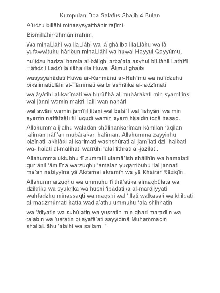 Kumpulan Doa Salafus Shalih 4 Bulan | PDF