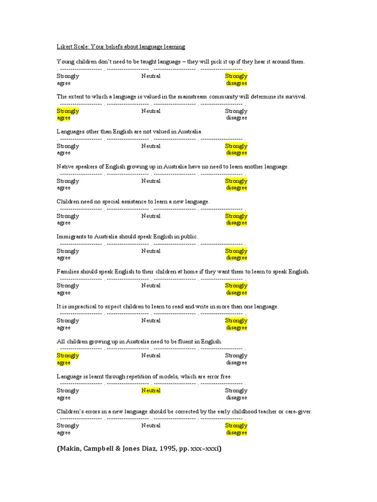 Learning Languages Likert Scale | PDF | English Language | Cultural ...