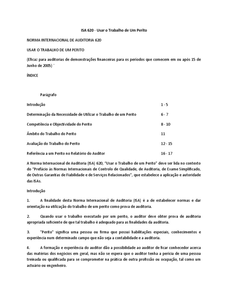 Licao 11 ISA 620 | PDF | Contabilidade | Auditoria