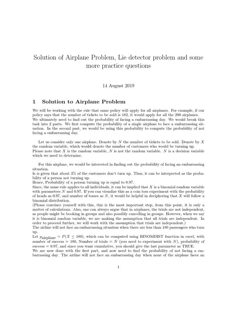 Solution of Airplane Problem, Lie Detector Problem and Some More ...
