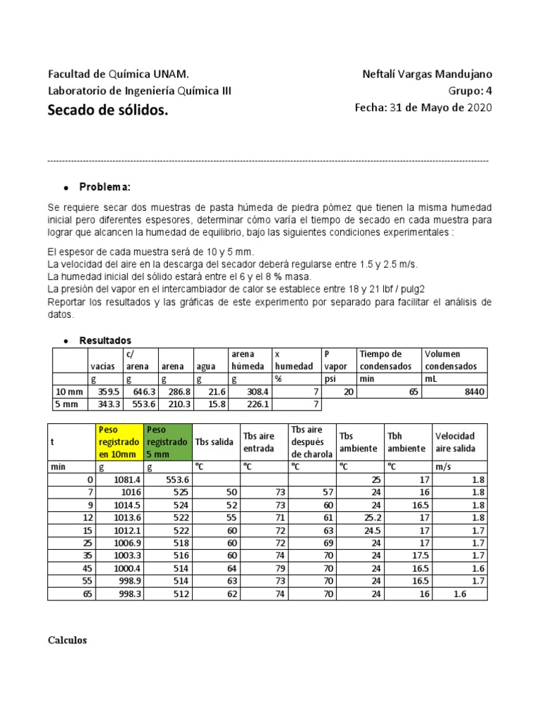 Practica 6 Secado de Solidos | PDF | Humedad | Líquidos