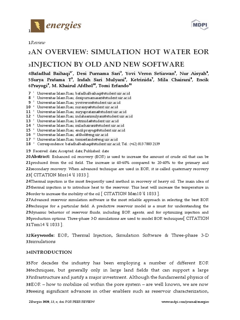 An Overview: Simulation Hot Water Eor Injection by Old and New Software ...