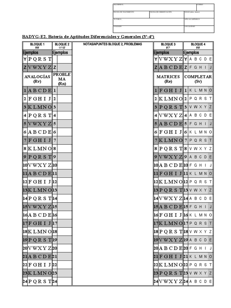 BADYG-E2 Hoja de Respuesta FIC SM | PDF