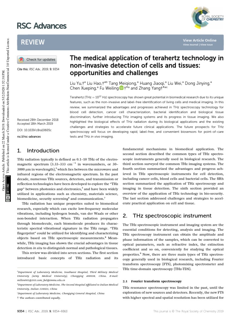 The Medical Application of Terahertz Technology in Non Invasive ...