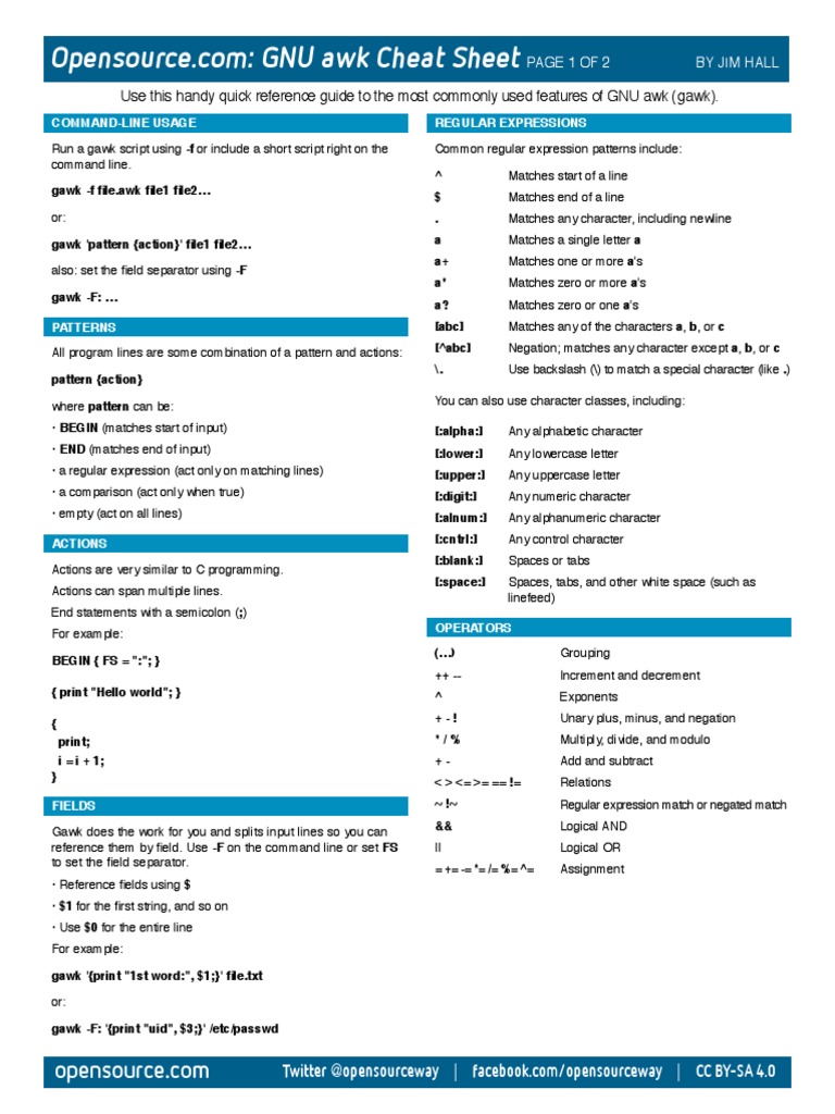 Cheat Sheet Gnuawk v3 PDF | PDF | Regular Expression | String (Computer Science)