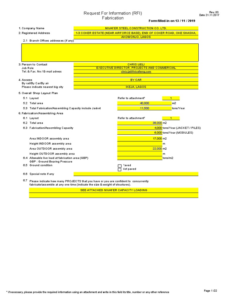 RFI Fabrication Rev. 03 | PDF | Metal Fabrication | Pipe (Fluid Conveyance)