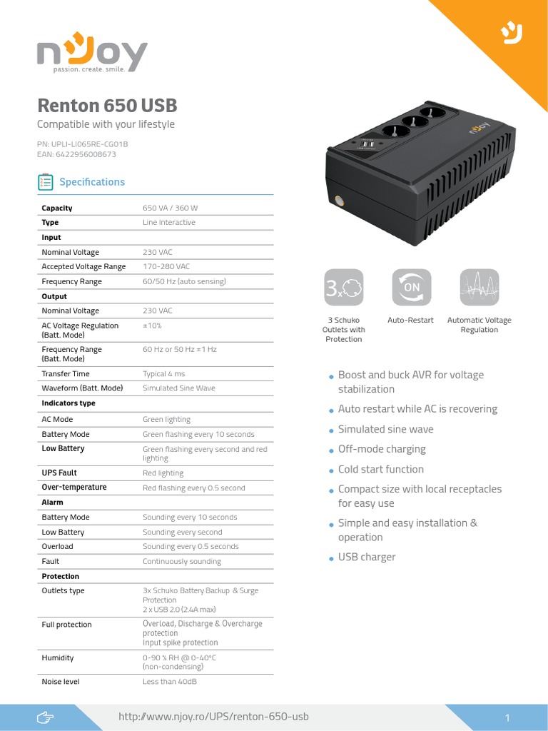 Renton 650 USB - Datasheet | PDF | Battery Charger | Electrical Engineering