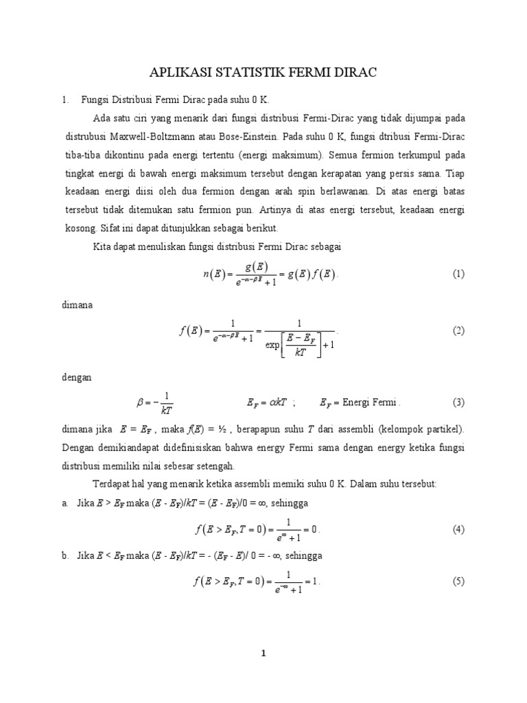 Aplikasi Statistik Fermi Dirac | PDF