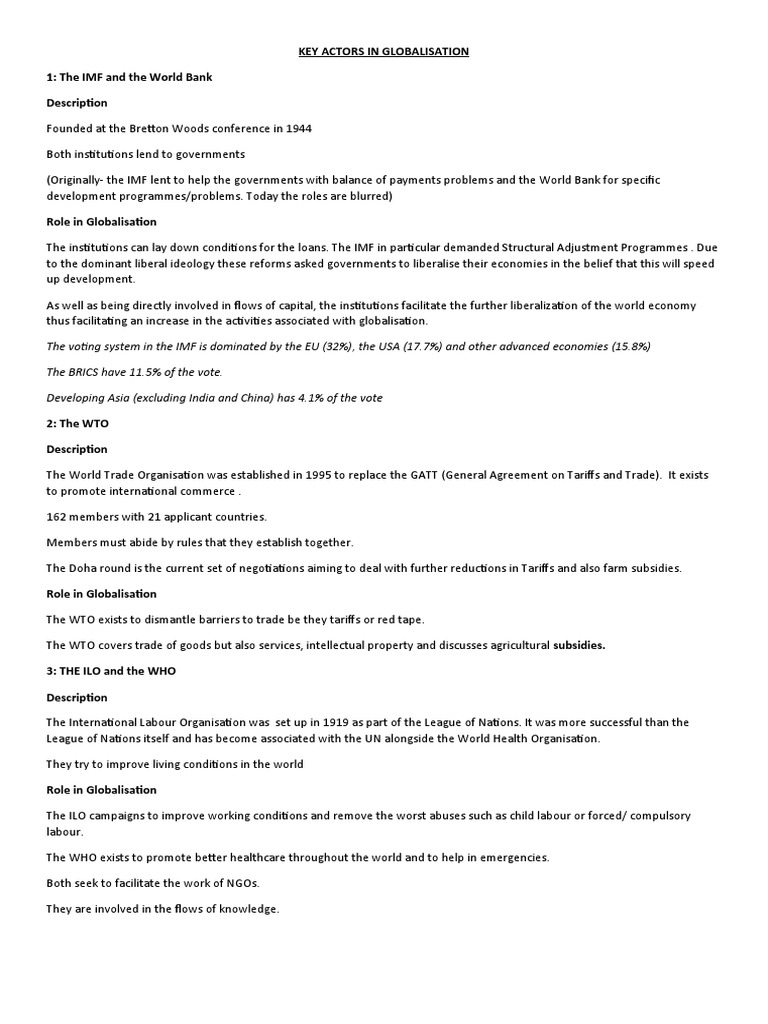Key Actors in Globalisation 1: The IMF and The World Bank Description ...