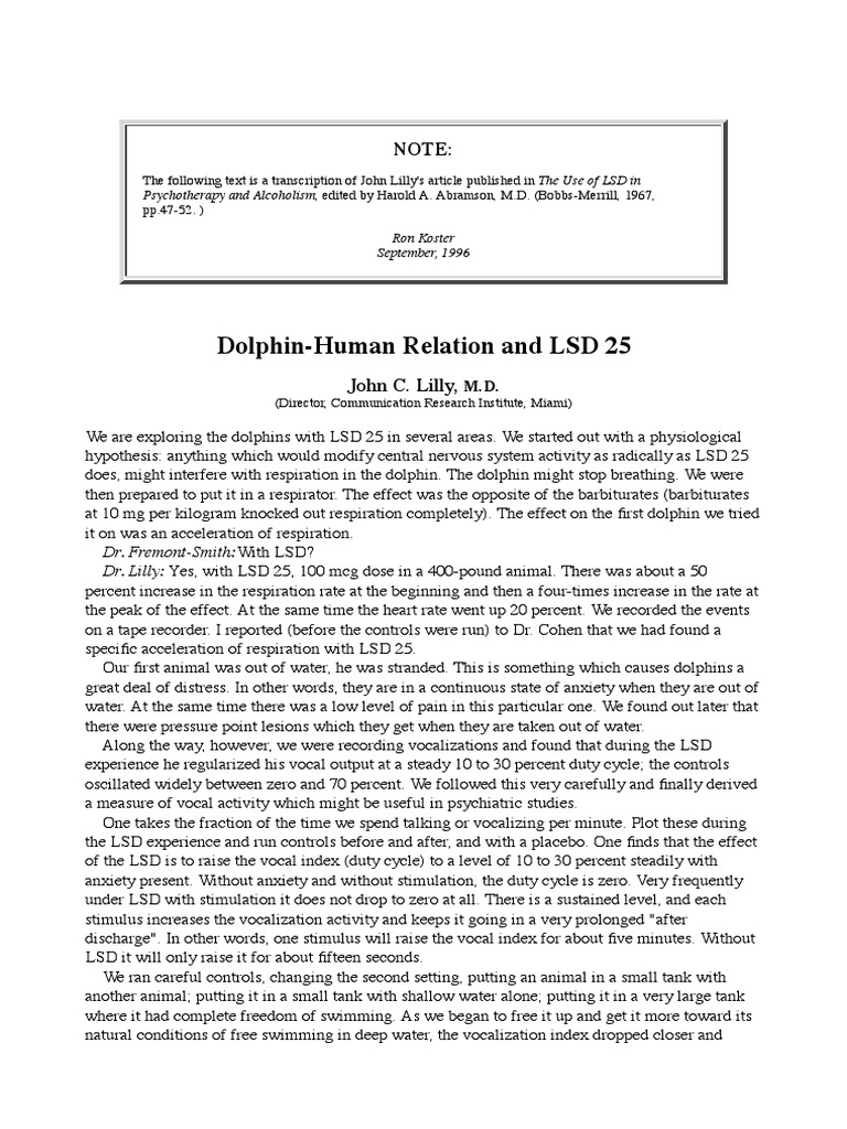 Dolphin-Human Relation and LSD 25 | PDF | Lysergic Acid Diethylamide ...