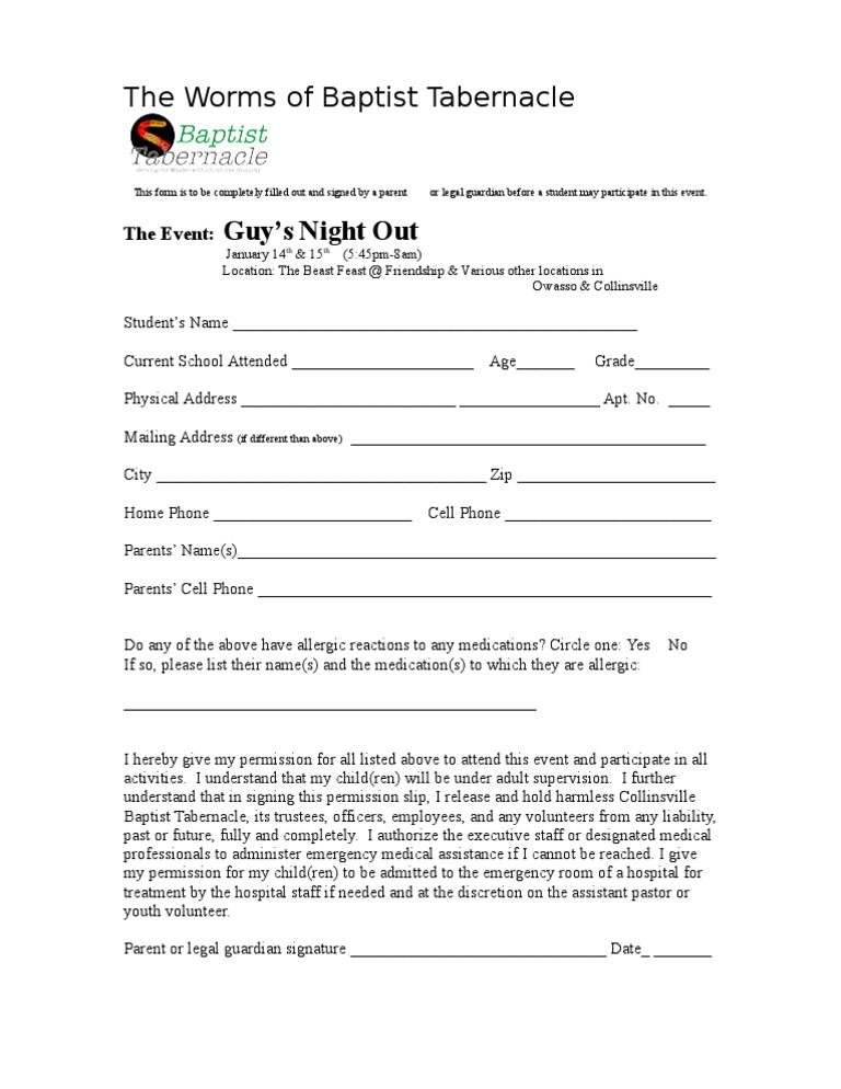 Guys Night Out - Permission Slip - January 2011 | PDF