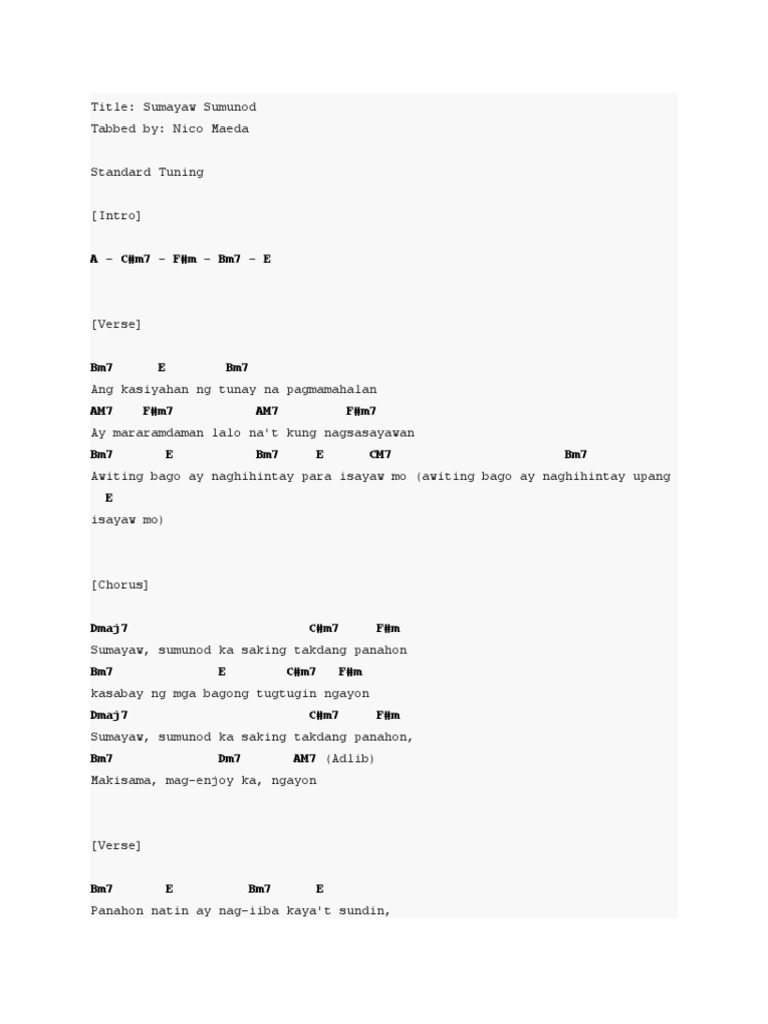 Sumayaw Sumunod Chords | PDF