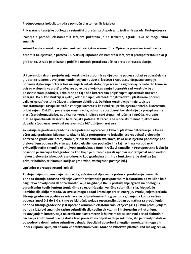 Protupotresna Izolacija Zgrada S Pomoću Elastomernih Ležajeva | PDF