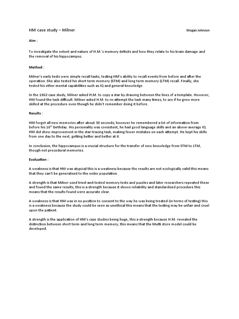 HM Case Study - Milner: Megan Johnson | PDF