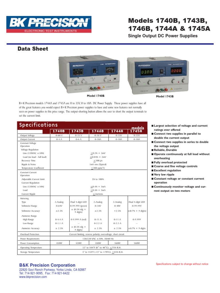 Models 1740B, 1743B, 1746B, 1744A & 1745A: Data Sheet | PDF | Power ...