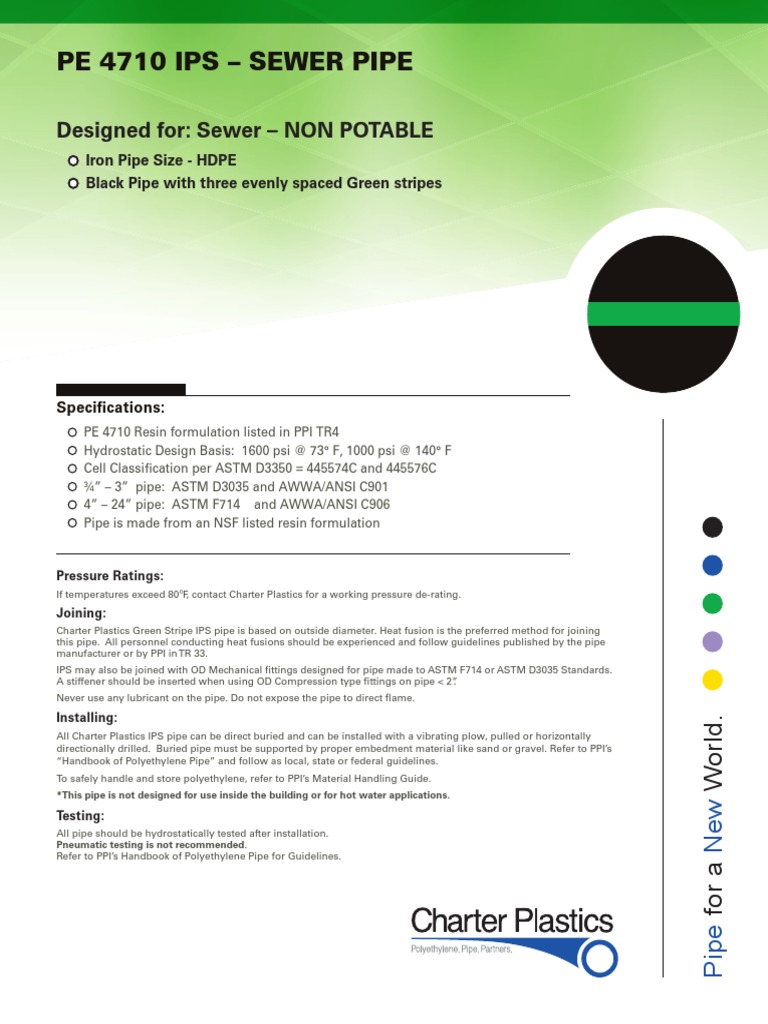 Pe 4710 Ips - Sewer Pipe: Designed For: Sewer - NON POTABLE | PDF ...