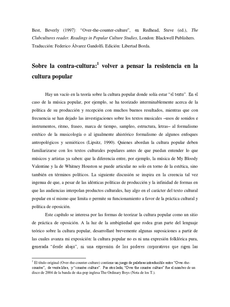 Beverly Best Sobre La Contra-Cultura PDF | PDF | Michel Foucault | Folklore