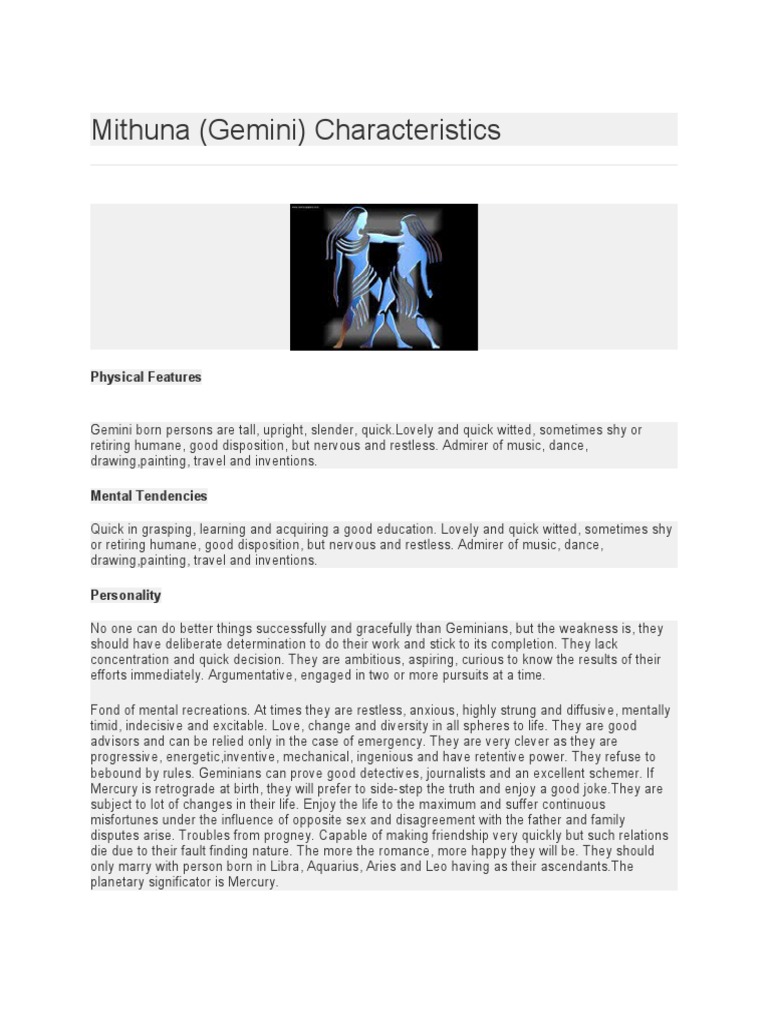 Mithuna (Gemini) Characteristics: Physical Features | PDF | Gemstone ...