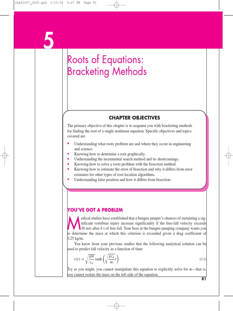 Roots of Equations: Bracketing Methods: Chapter Objectives | PDF | Zero Of A Function | Equations
