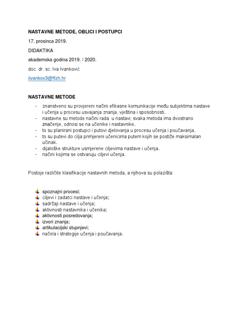 07 - Nastavne Metode, Oblici I Postupci PDF | PDF