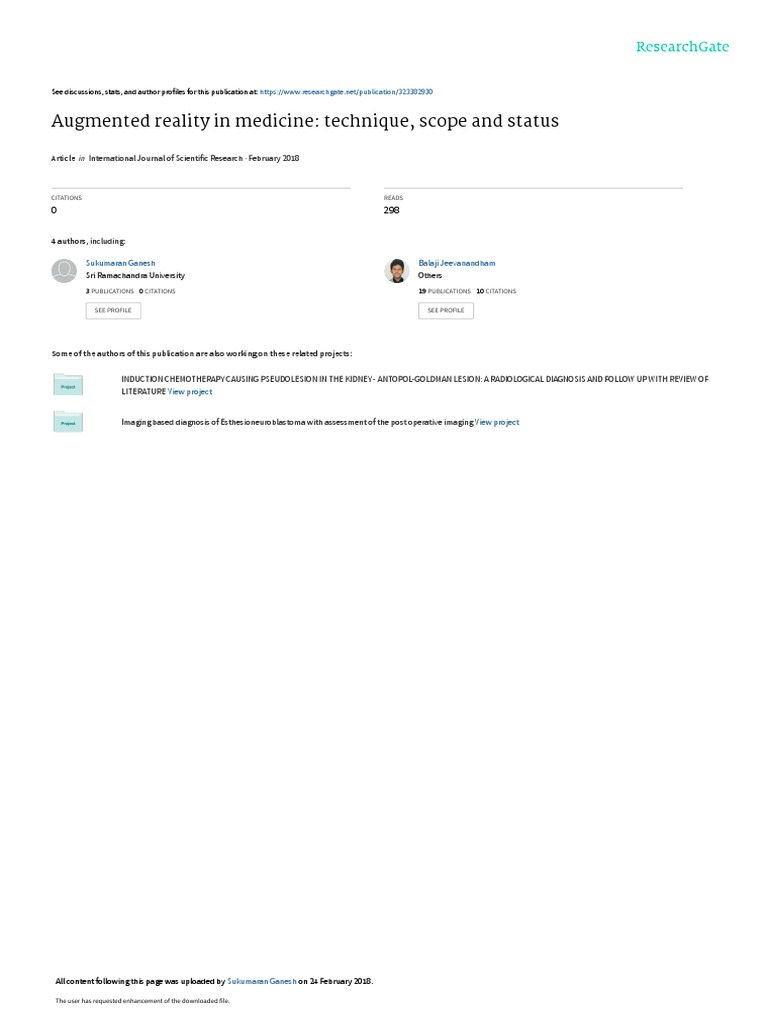 Augmented Reality in Medicine SCOPE | PDF | Augmented Reality | Stereoscopy