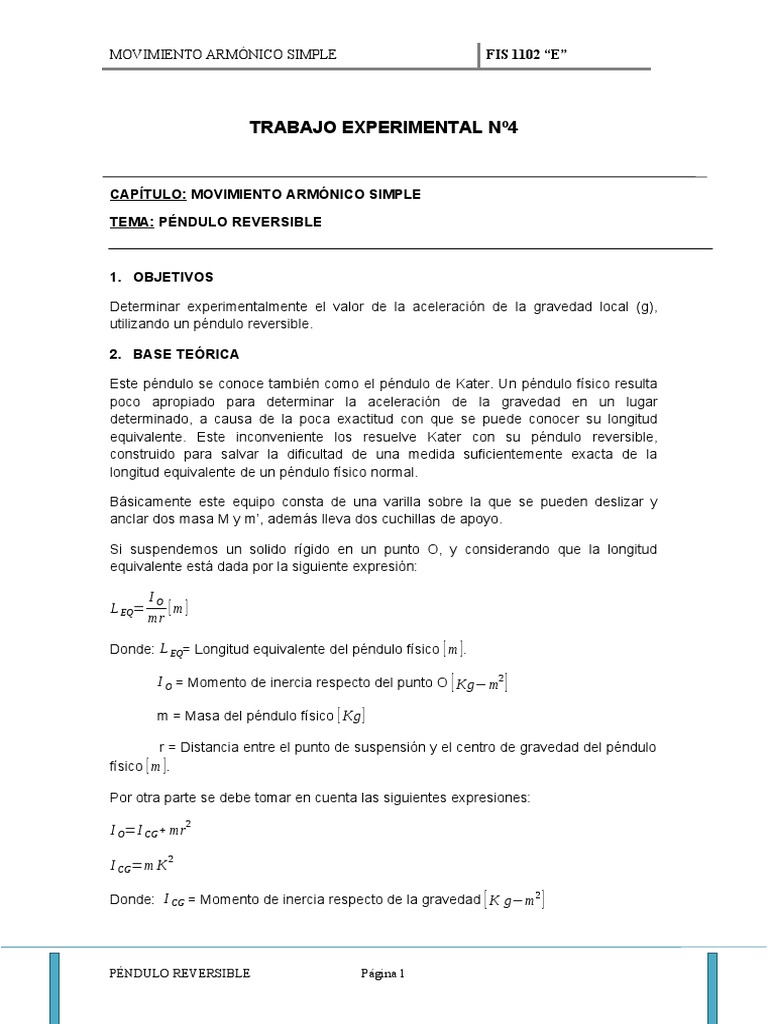Pendulo Reversible | PDF | Péndulo | Mecánica