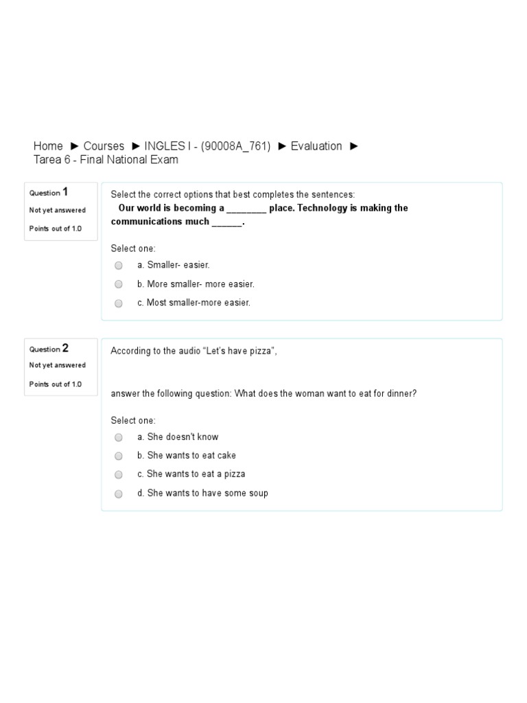 Tarea 6 - Final National Exam PDF | PDF | Question