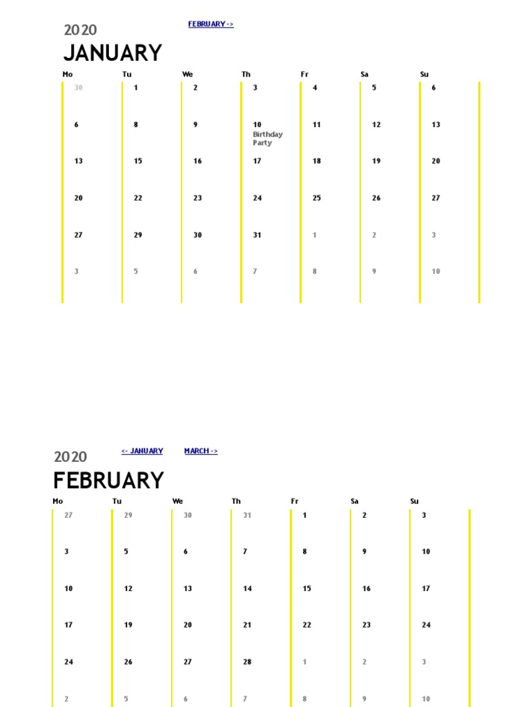 2020 Monthly Calendar Overview | PDF
