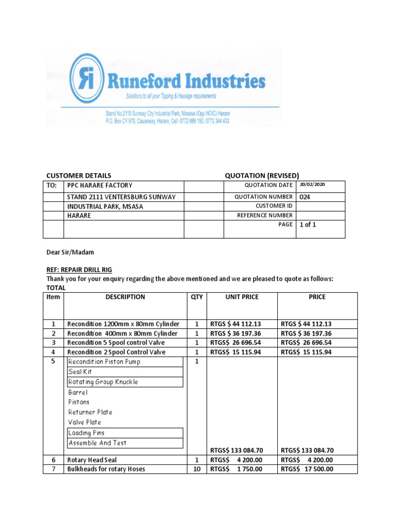 Drill Quote PPC-quote Pumps Revised FEB | PDF | Pump | Equipment