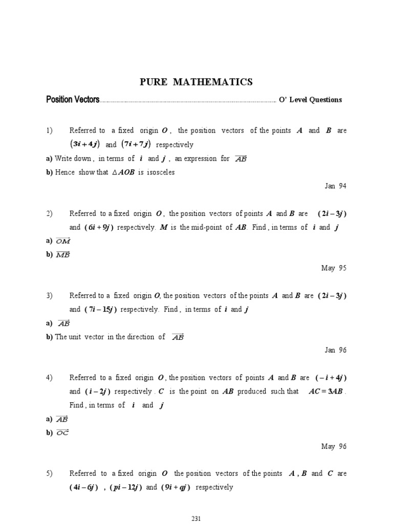 Position Vectors and Midpoints: A Collection of O-Level Mathematics ...