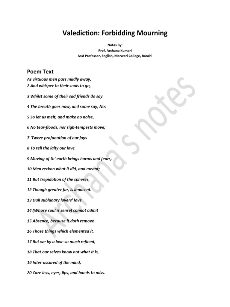 Valediction: Forbidding Mourning: Poem Text | PDF | Love